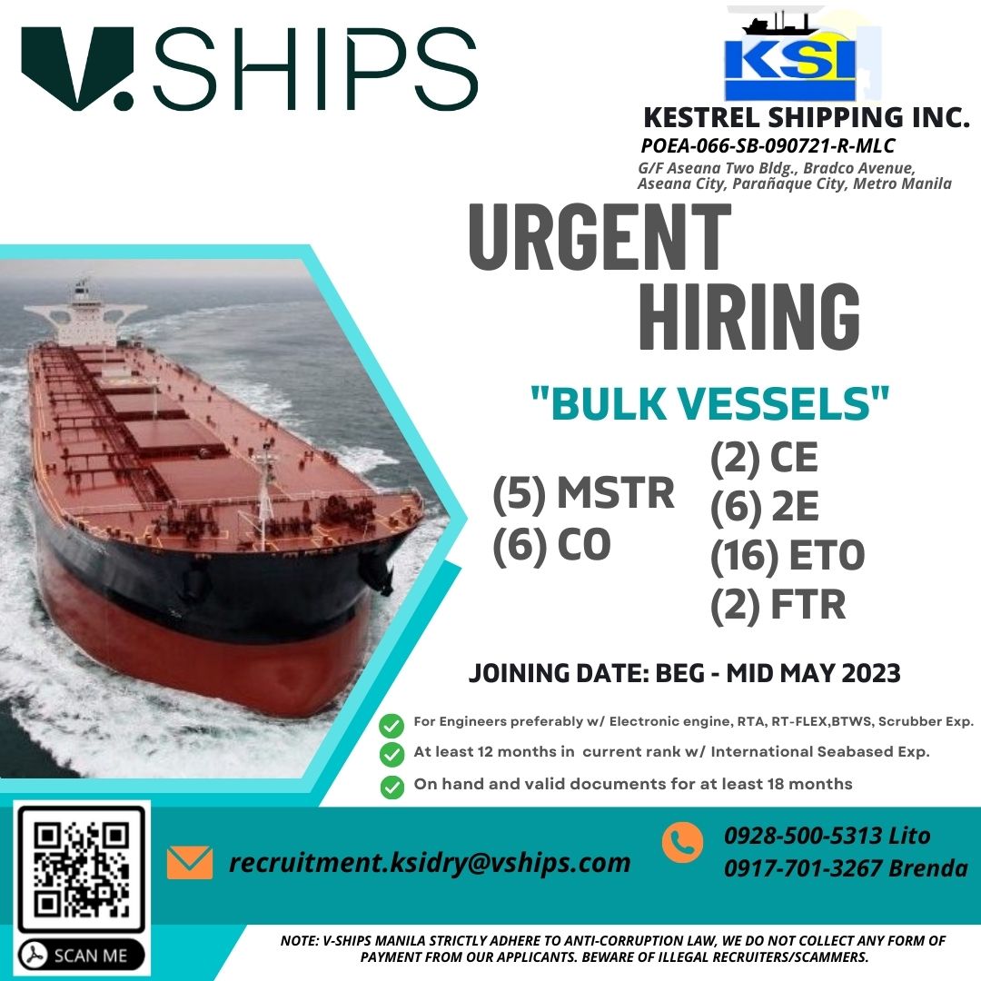 Kestrel Shipping Inc CAREERS | Jobs In Bulk & Container Ships ...